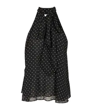 ROTATE BY BIRGER CHRISTENSEN Halterneck Floral Print Bow Top - Black