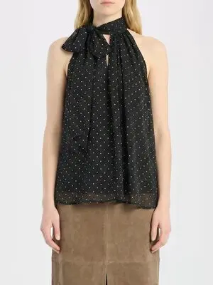 ROTATE BY BIRGER CHRISTENSEN Halterneck Floral Print Bow Top - Black