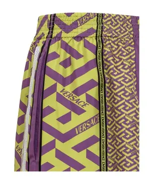 Versace Greca Pattern Logo Printed Shorts - Green
