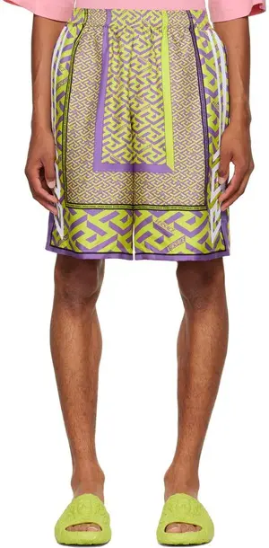 Versace Greca Pattern Logo Printed Shorts - Green