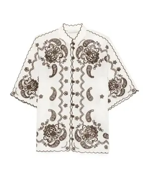 Zimmermann Ascension Embroidered Mock Neck Shirt - White
