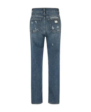 Dolce & Gabbana Distressed Straight Leg Cropped Jeans - Blue