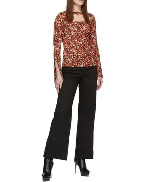 Victoria Beckham Floral Cut-out Long Sleeve T-shirt - Multicolor
