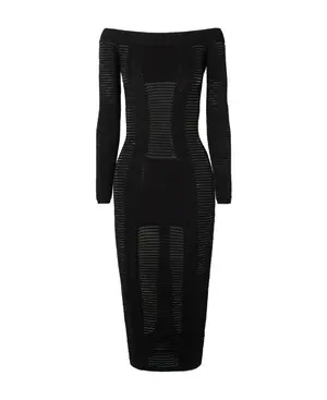 Balmain Off-the-shoulder Long Sleeve Midi Dress