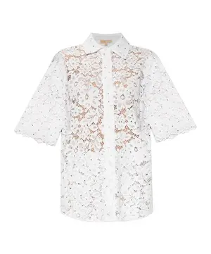 Michael Kors Studded Corded Floral Lace Shirt - White