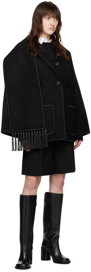 TOTEME Oversized Fringed Edge Scarf Jacket - Black