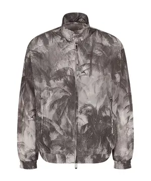 Emporio Armani Palm Tree-print Zip-up Bomber Jacket - Gray