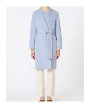 Max Mara Messi Belted Wrap Coat - Light Blue