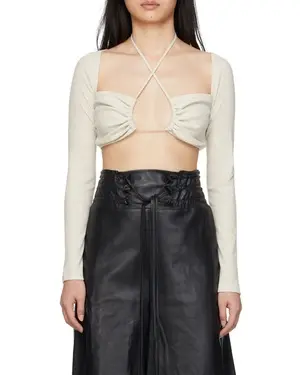 Rosetta Getty Halterneck Cropped Long Sleeve Top