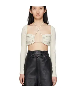 Rosetta Getty Halterneck Cropped Long Sleeve Top