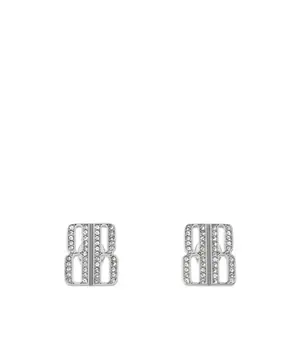 Balenciaga Logo Plaque Embellished Stud Earrings - Silver