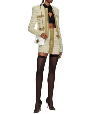 Balmain High Waist Tweed Mini Skirt - Nude