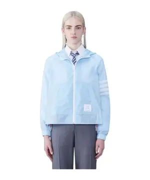 Thom Browne Zip-up Hooded Jacket With Four-bar Detail - Medium Blue