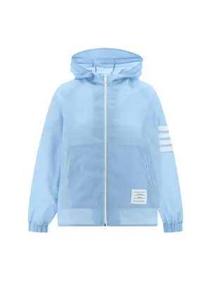 Thom Browne Zip-up Hooded Jacket With Four-bar Detail - Medium Blue