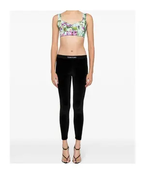 TOM FORD Stretch Lustrous Velour Signature Leggings - Black