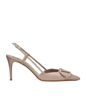 Valentino Garavani Vlogo Plaque Pointed Toe Slingback Pumps - Nude Pink