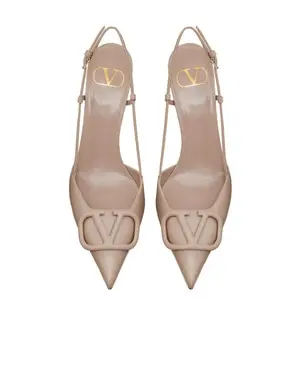 Valentino Garavani Vlogo Plaque Pointed Toe Slingback Pumps - Nude Pink