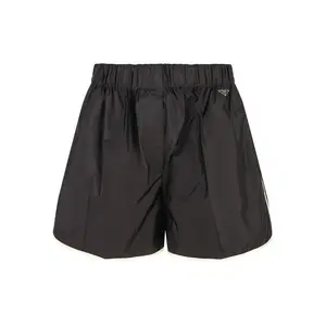 Prada Logo Plaque Elasticated Waistband Shorts - Black