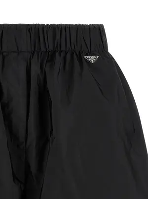 Prada Logo Plaque Elasticated Waistband Shorts - Black