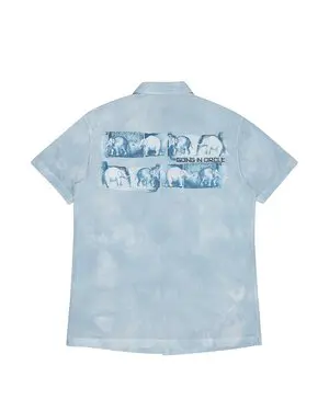 Emporio Armani Short Sleeve Collared Shirt With Elephant Print - Blue