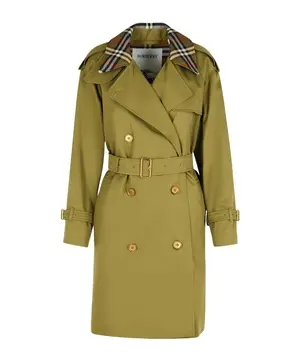 Burberry Burberry Double Breasted Belted Trench Coat With Checked Collar Green