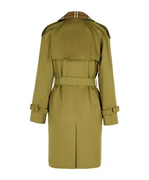 Burberry Double Breasted Belted Trench Coat With Checked Collar