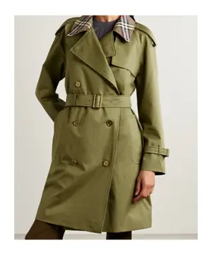 Burberry Double Breasted Belted Trench Coat With Checked Collar