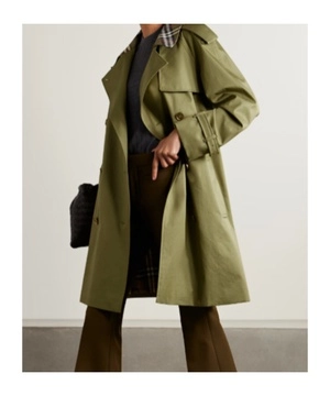 Burberry Double Breasted Belted Trench Coat With Checked Collar