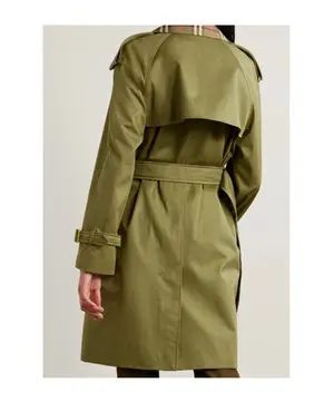 Burberry Double Breasted Belted Trench Coat With Checked Collar