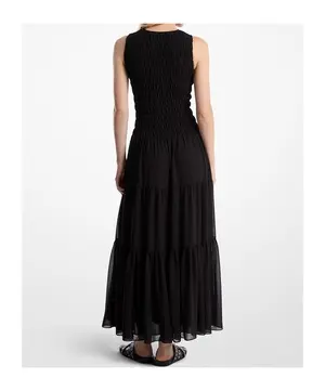 Michael Kors Smocked Georgette Tank Maxi Dress - Black