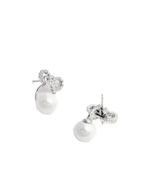 SELF-PORTRAIT Bow Embellished Drop Earrings With Faux Pearl