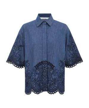 Zimmermann Coco Embroidered Denim Shirt - Blue