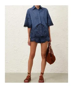Zimmermann Coco Embroidered Denim Shirt - Blue