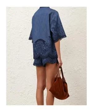 Zimmermann Coco Embroidered Denim Shirt - Blue