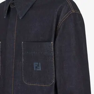 Fendi Logo Embroidered Denim Jacket - Dark Blue