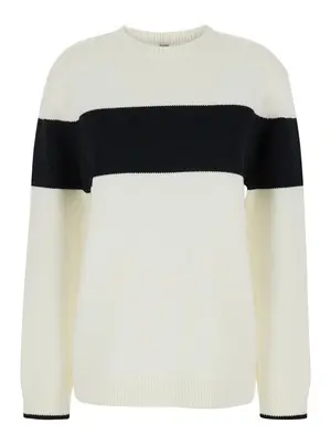 TOTEME Striped Crewneck Knitted Jumper - White