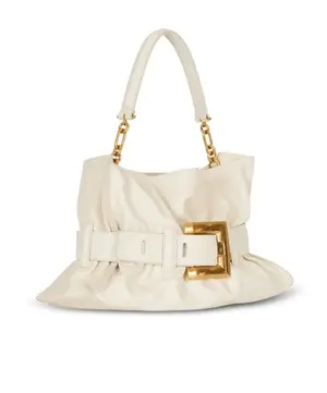 Balmain Medium Anthem Shoulder Bag In Leather With Buckled Belt Detail - White
