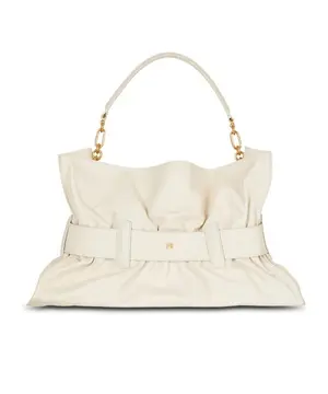 Balmain Medium Anthem Shoulder Bag In Leather With Buckled Belt Detail - White