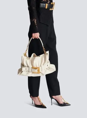 Balmain Medium Anthem Shoulder Bag In Leather With Buckled Belt Detail - White
