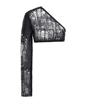 Rick Owens Spider Ziggy Top One Shoulder Cropped Mesh