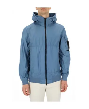 Stone Island Compass Patch Zip-up Hooded Jacket - Powder Blue