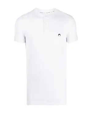 MARINE SERRE Henley Logo-embroidered Buttoned T-shirt - White