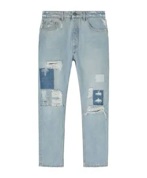 Palm Angels Distressed Straight-leg Jeans With Belt Ring - Gray