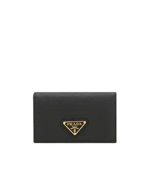 Prada Logo Plaque Fold Over Cardholder - Black