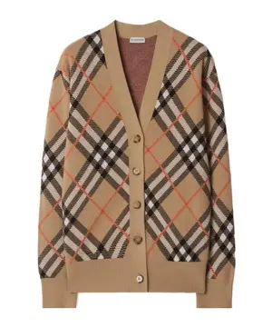 Burberry Checked V-neck Buttoned Cardigan - Sand-colored