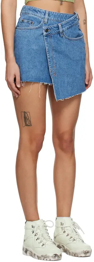 Ksubi Asymmetric Denim Miniskirt With Logo Tag