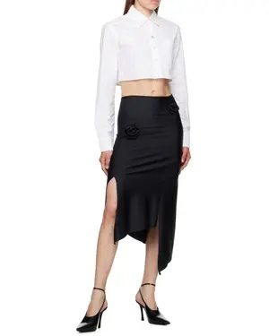 Coperni High-waisted Asymmetric Midi Skirt With Floral Patches - Black