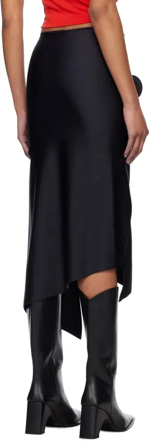 Coperni High-waisted Asymmetric Midi Skirt With Floral Patches - Black