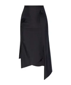 Coperni High-waisted Asymmetric Midi Skirt With Floral Patches - Black
