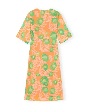 GANNI V-neck Midi Dress With Loose Sleeves And Floral Print